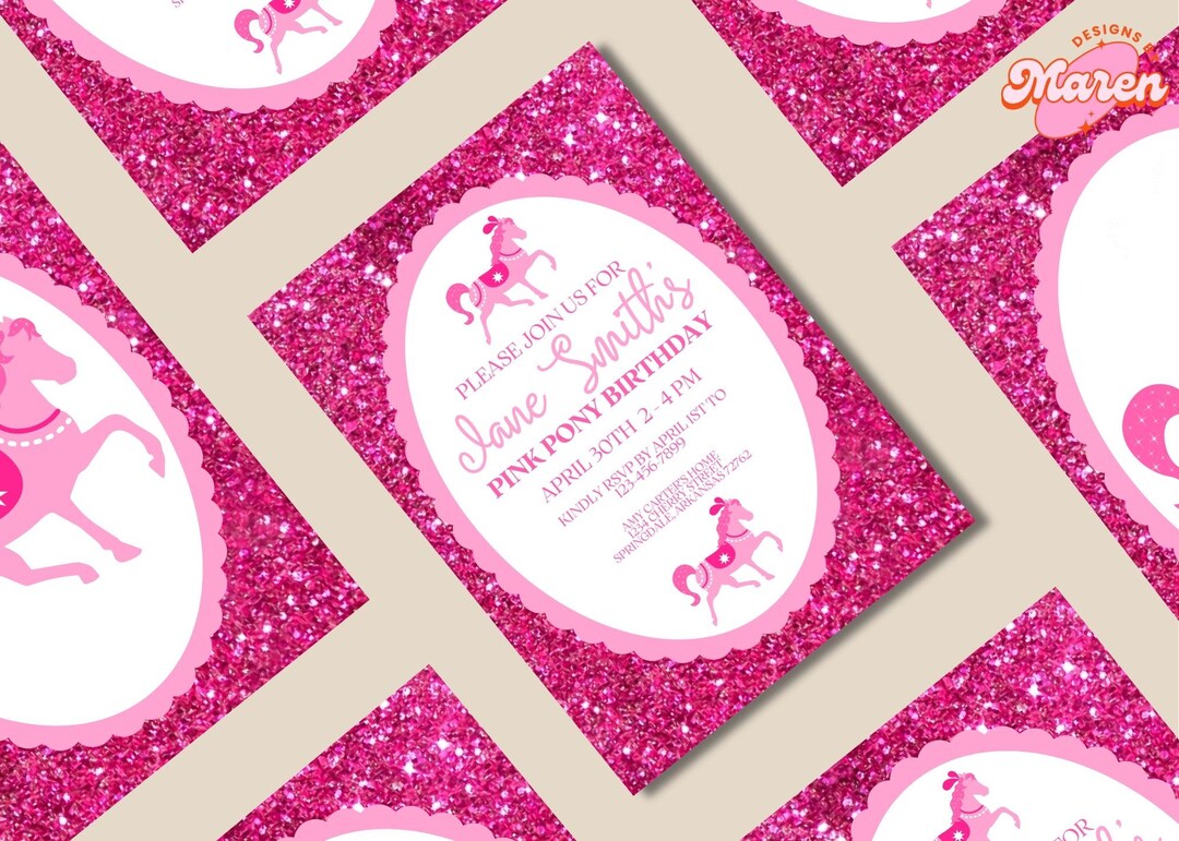 Pink Pony Birthday Invitation Template - Digital Download - Etsy