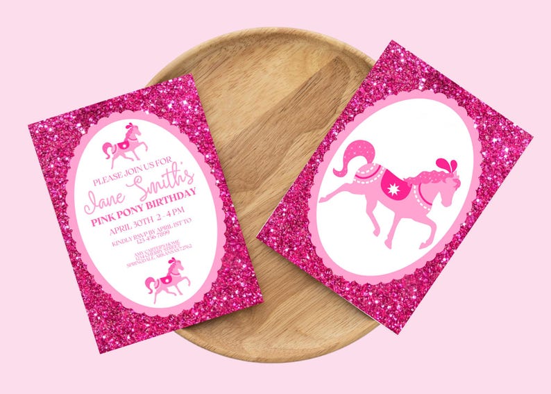 Pink Pony Birthday Invitation Template - Digital Download - Etsy