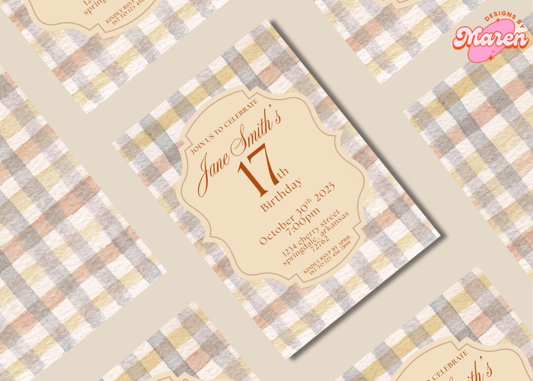 Fall Plaid Birthday Invitation Template - Digital Download - Etsy