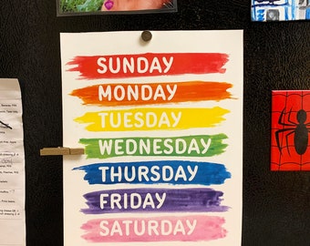 Rainbow Days of the Week Poster Nursery Art Children's Print Learning ...