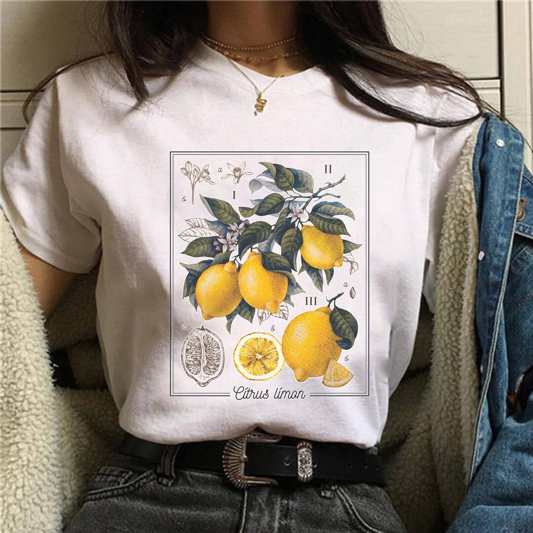 Lemon Shirt Botanical Shirt Cottagecore Clothing Lemon Print Gardening ...