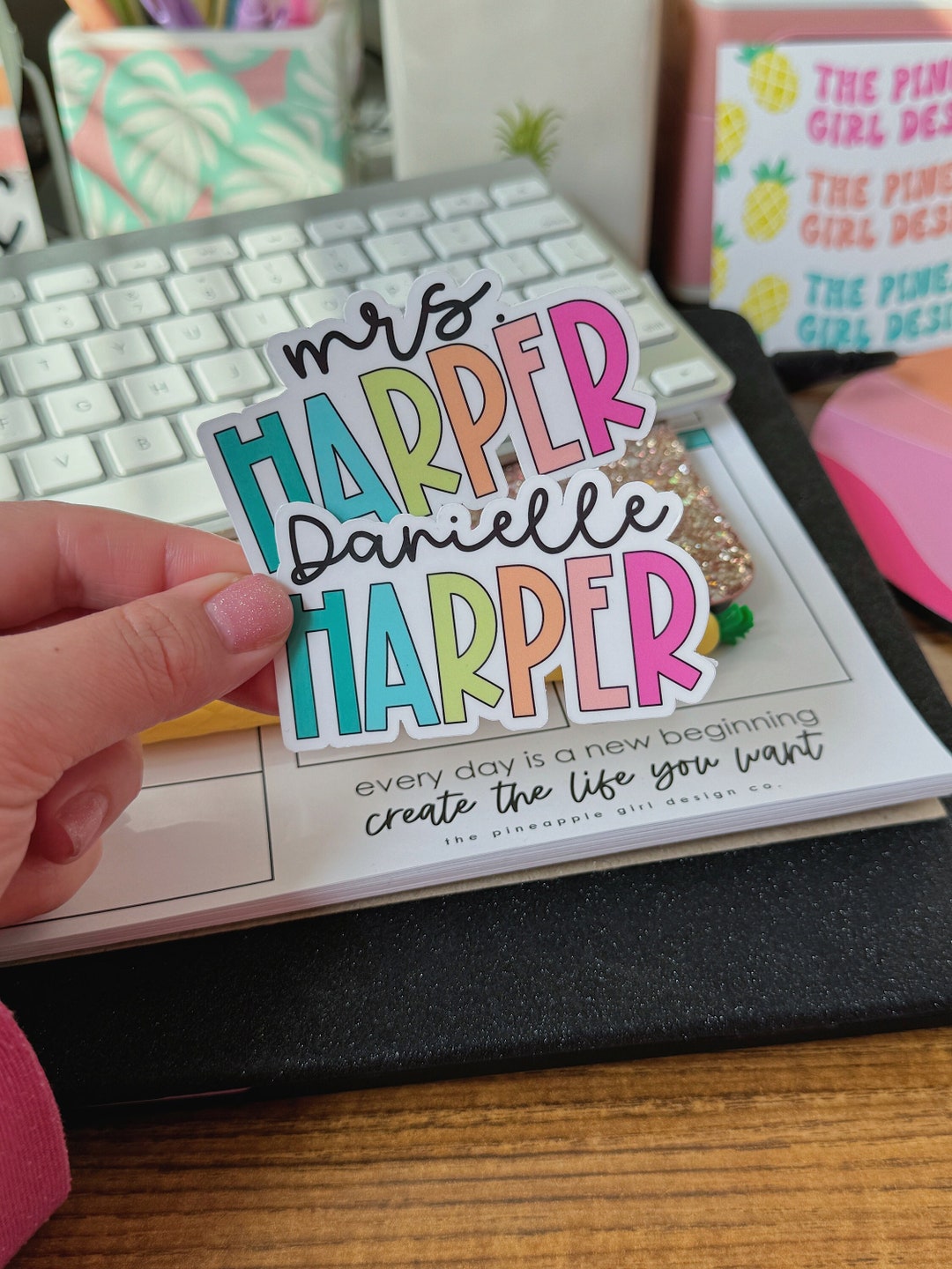 Custom Name Sticker | Bright & Happy 2.0 - Etsy
