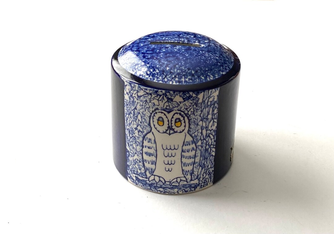 Vintage Retro Blue HONITON POTTERY Owl Speckled Money Box Piggy Bank - Etsy