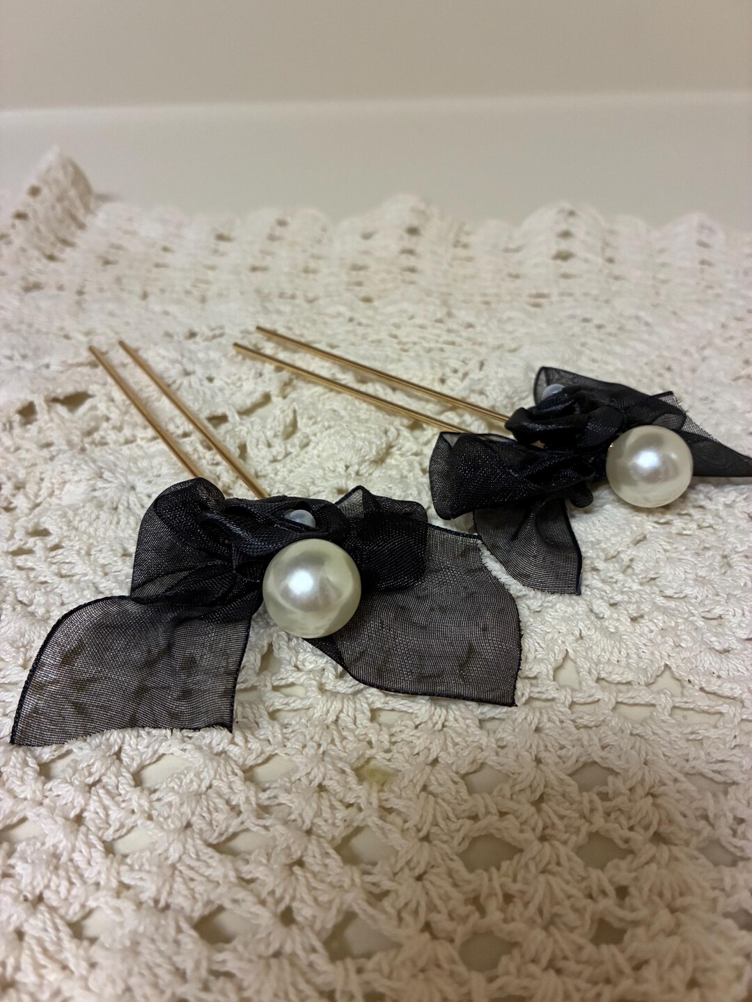 Vintage Black Bow Hair Pin Set, Vintage Hair Pins, Vintage Hair ...