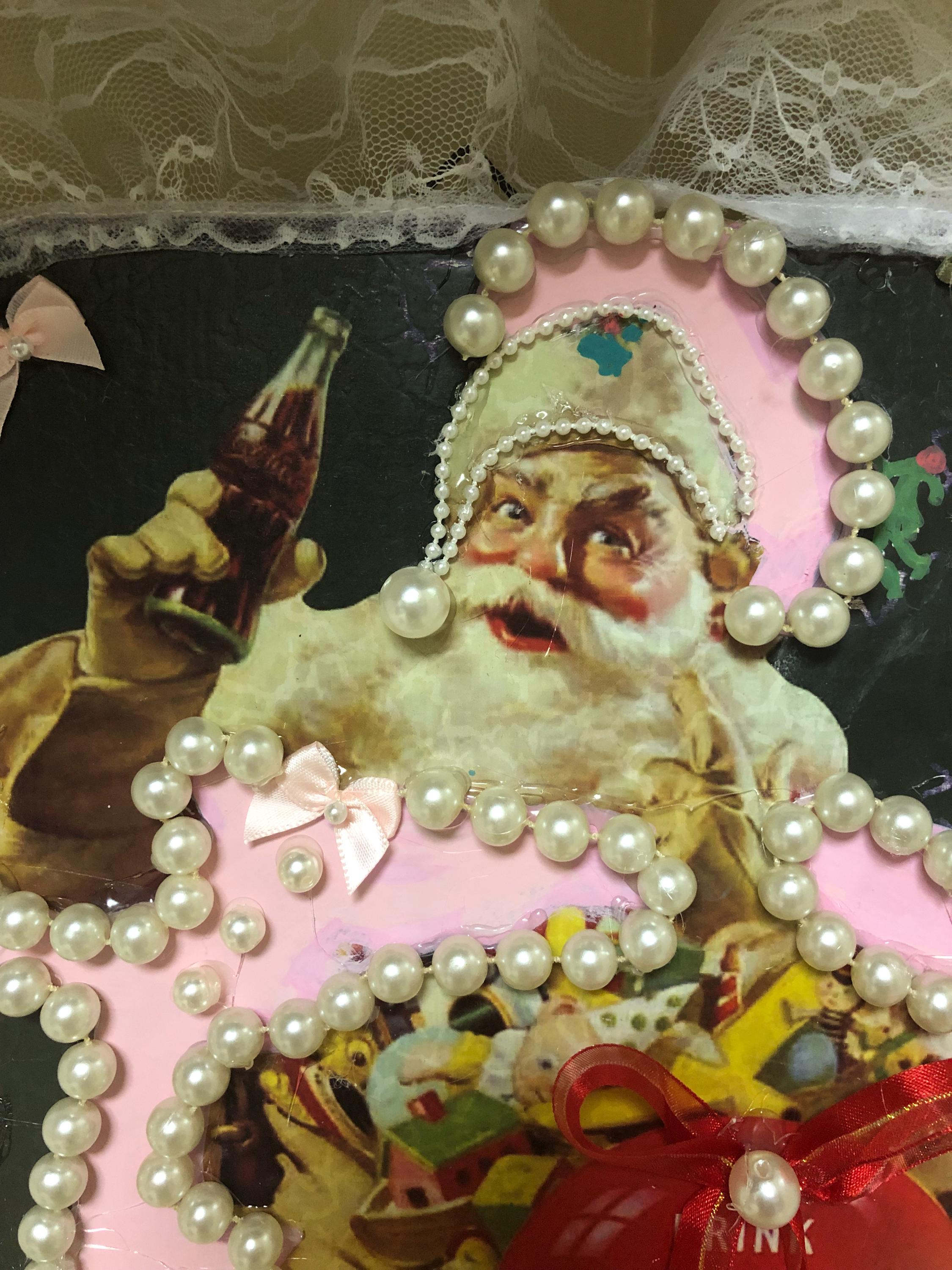 Vintage Pink Santa Cocoa Cola Decor, Vintage Christmas Decor, Vintage ...