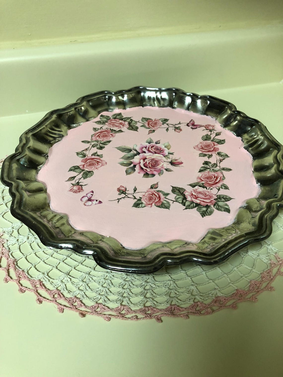 Vintage Rose Tray Decor, Vintage Decorative Tray, Shabby Chic Tray ...