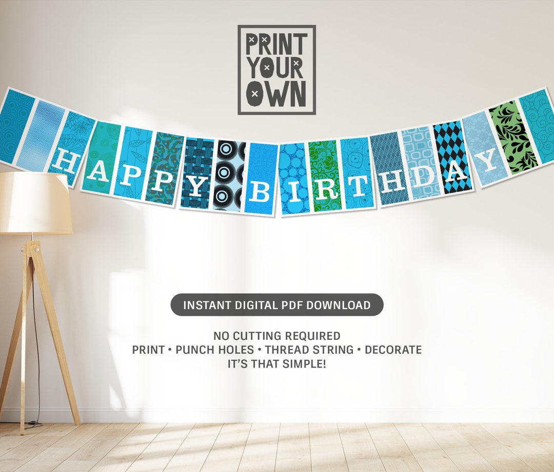 Happy Birthday * Blue Printable Banner/bunting * Instant Download - Etsy