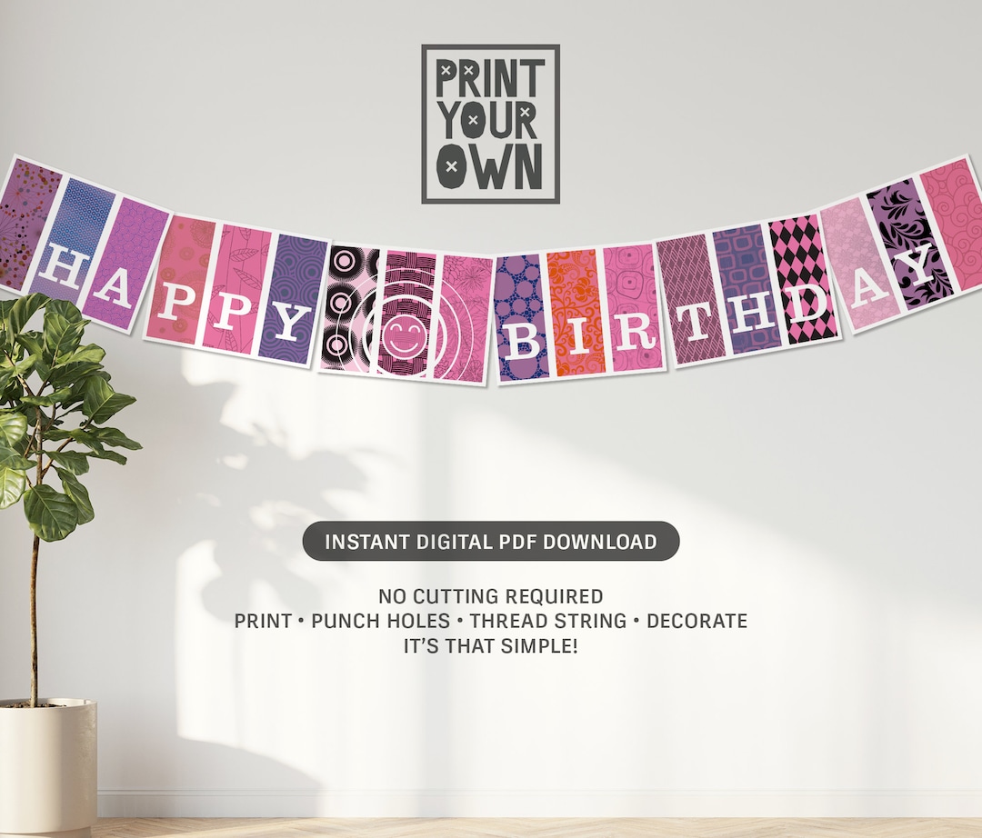 Happy Birthday Smile * Pink Printable Banner/bunting * Instant Download ...