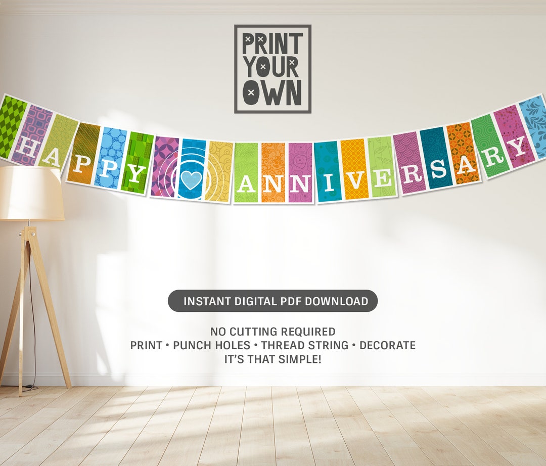 Happy Anniversary * Multi-color Printable Banner/bunting * Instant ...