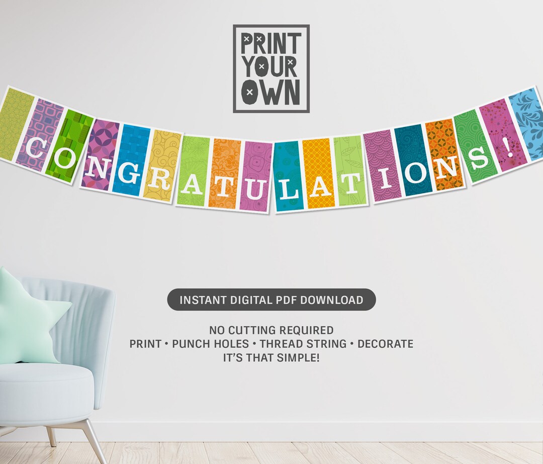 Congratulations * Multi-color Printable Banner/bunting * Instant ...