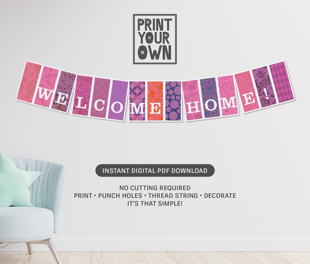 Welcome Home * Pink Printable Banner/bunting * Instant Download - Etsy