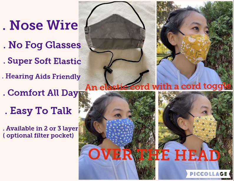 3D Face Mask W/ Nose Wire, NO FOG Glasses Mask, Filter Pocket, Kids ...