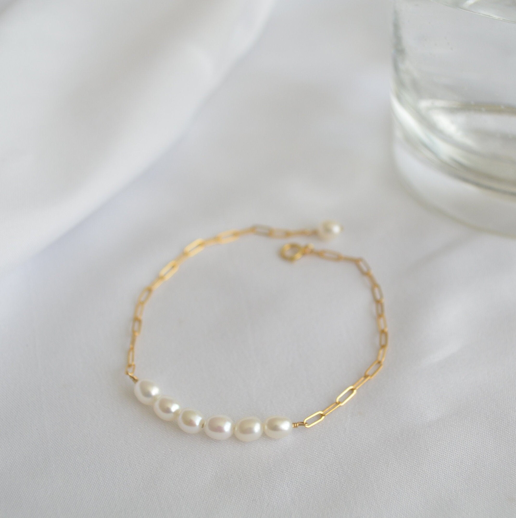 Tiny Pearl Chain Bracelet,14k Gold Filled,paper Clip Chain Bracelets ...
