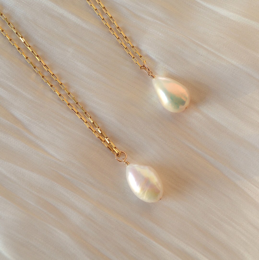 Jessi Baroque Pearl Necklace, Box Chain Necklace, Pendant Necklace,14k ...