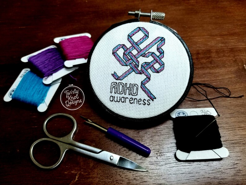 ADHD Awareness Ribbon Cross Stitch Blackwork Pattern PDF - Etsy