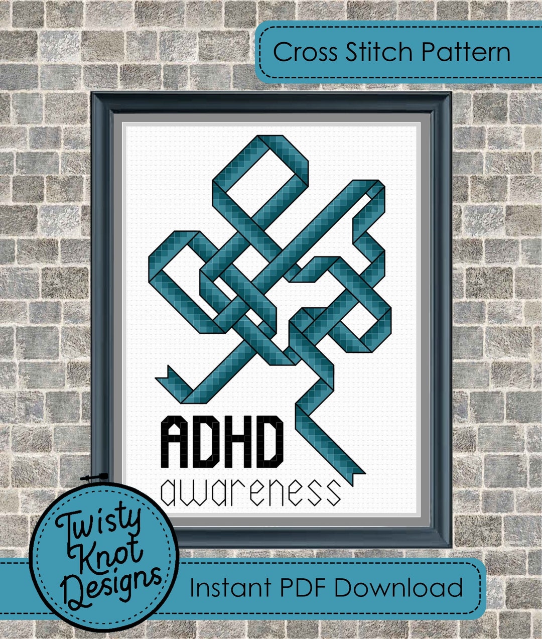 ADHD Awareness Ribbon Cross Stitch Blackwork Pattern PDF - Etsy