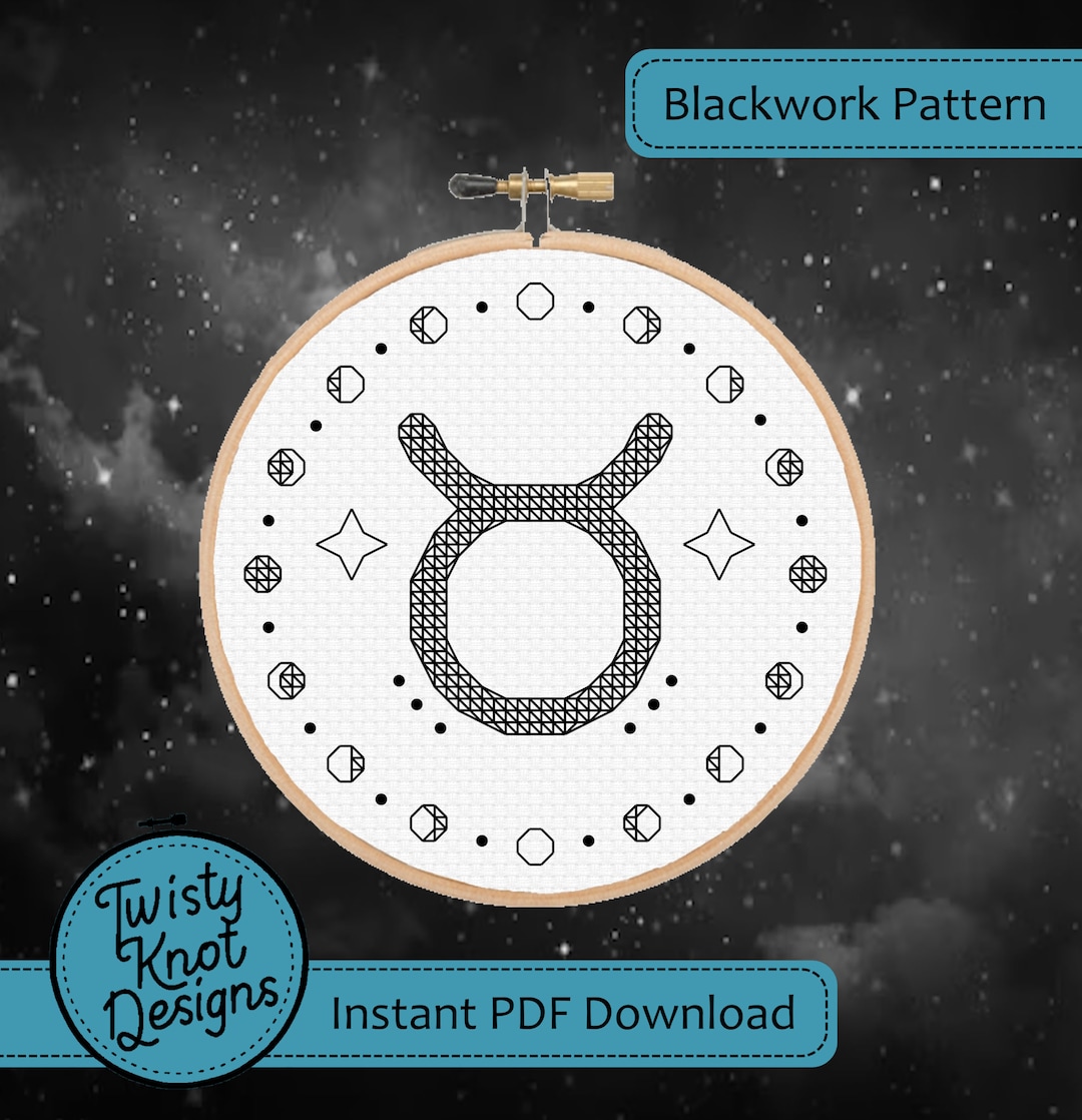 Taurus Zodiac Sign Blackwork Embroidery Pattern - Etsy