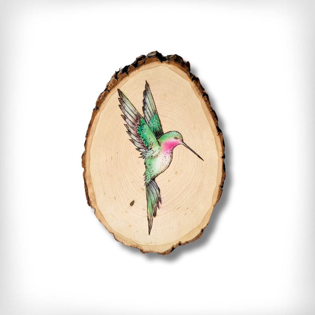 Hummingbird Hand Painted Pyrography Wood Slice Art (4"x6") - Etsy