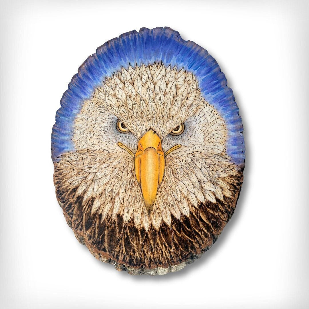 Eagle Hand Painted Pyrography Wood Slice Art (8.5"x11") - Etsy