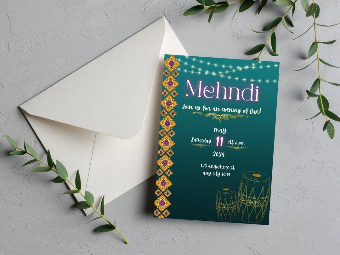 Mehndi Digital Invitation, Indian Weddings, Pakistani Weddings, Digital ...