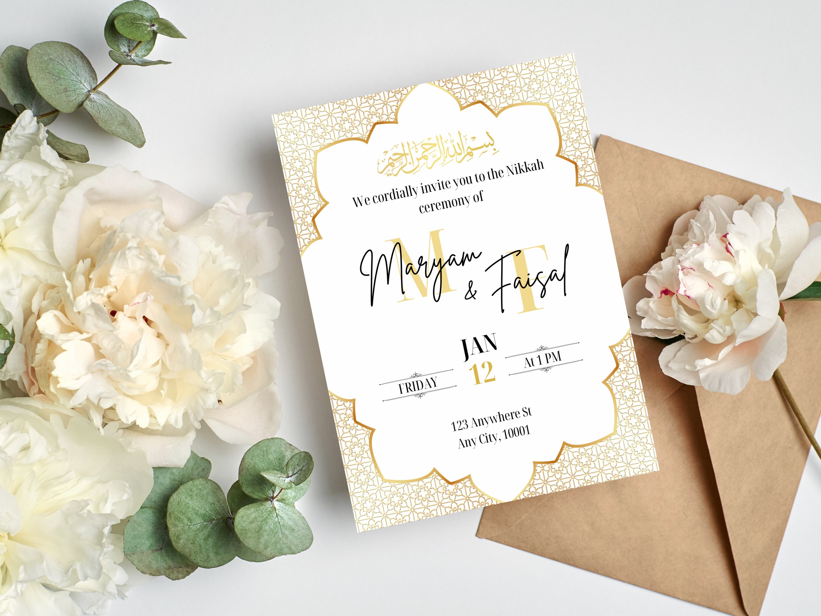 Nikkah Invitation, Islamic Wedding Invite, Gold Wedding Invite, Digital ...