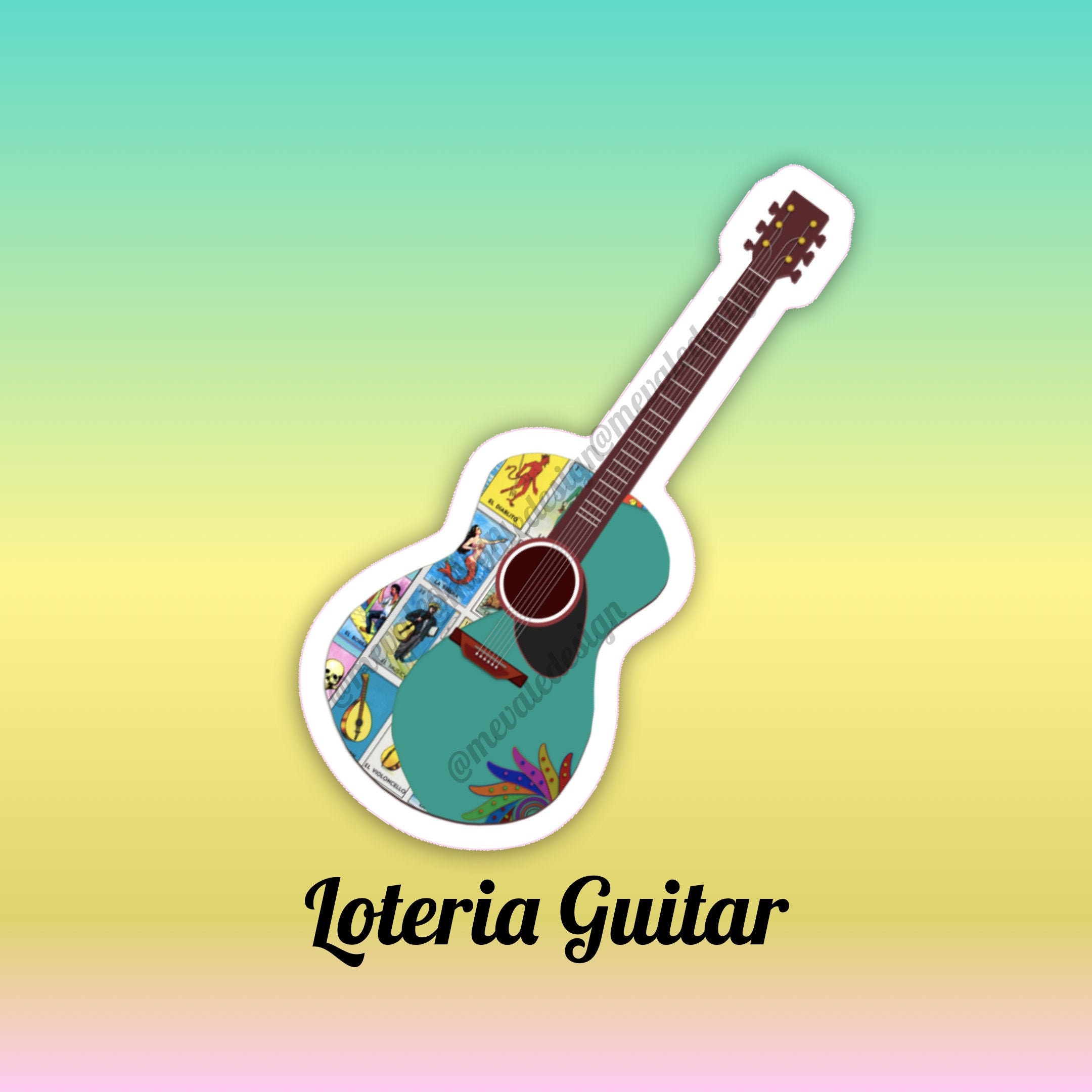 Loteria Guitar Sticker, Mexican Art Decal, Laptop Accessory - Etsy