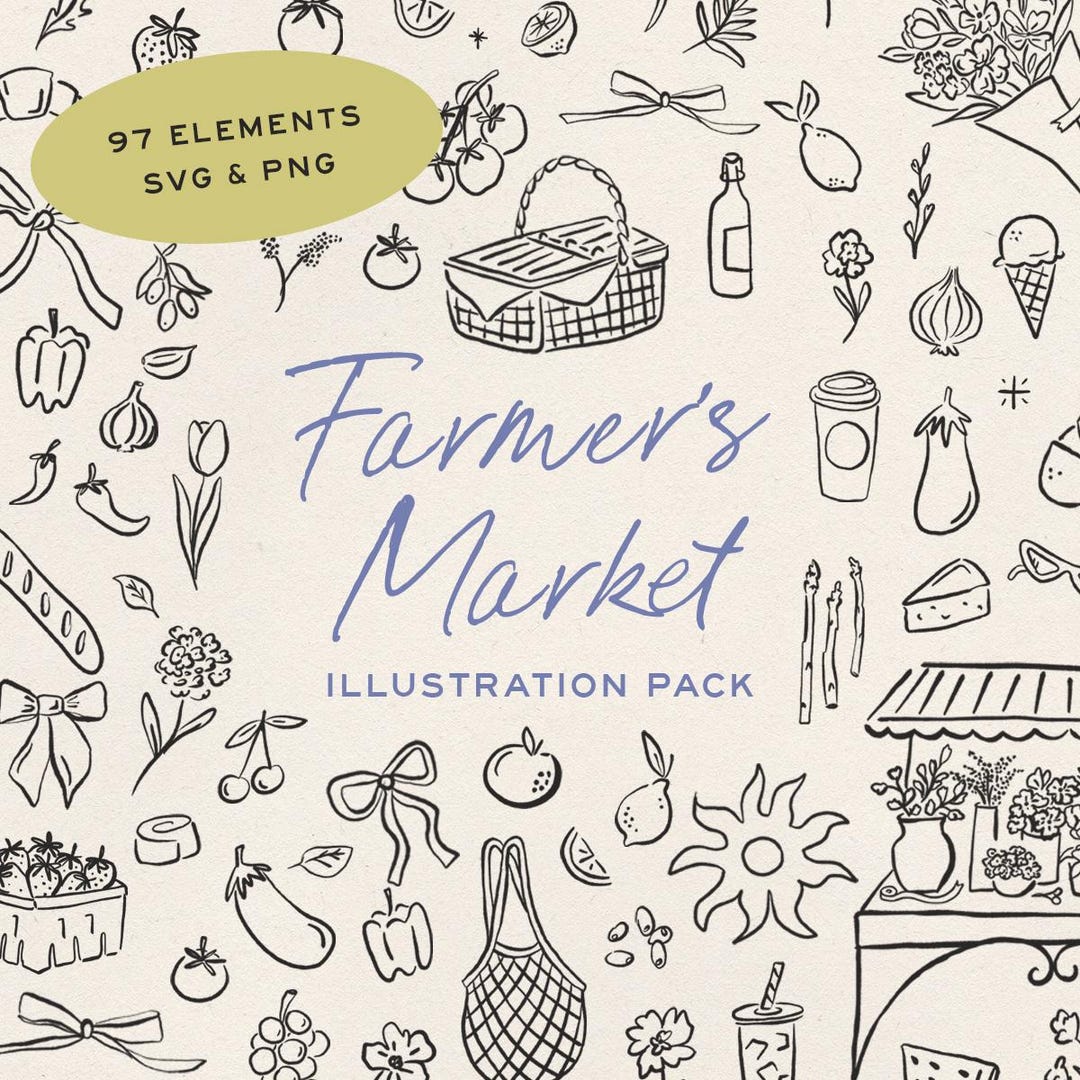 Farmer's Market Clipart Bundle: Whimsical Illustrations (SVG & PNG) - Etsy
