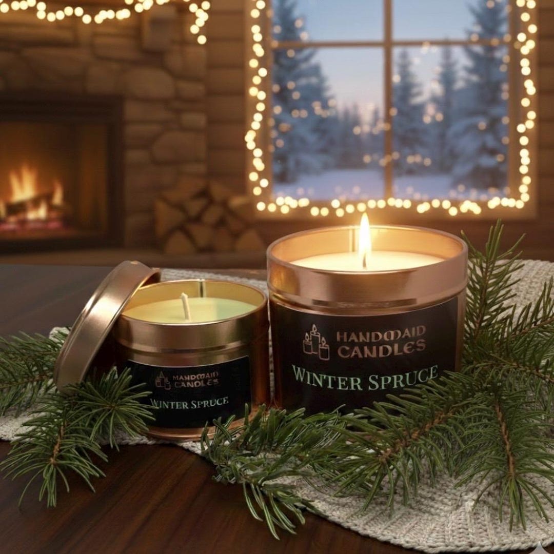 Winter Spruce Scented Candle, Soy Wax Candle, Tin Container Candle ...