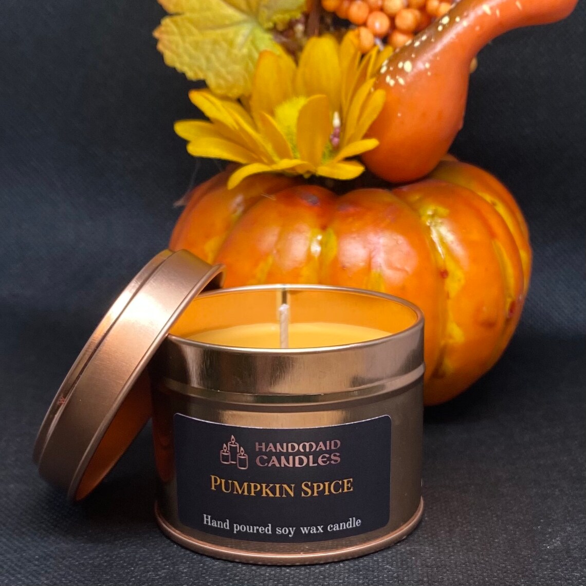 Pumpkin Spice Scented Candle. Handmade Soy Wax Candle Tin | Etsy