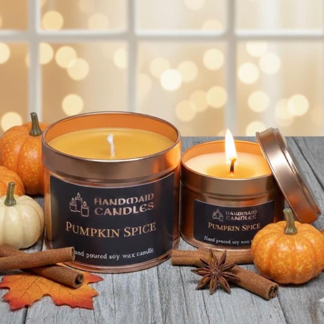Pumpkin Spice Scented Candle. Handmade, Soy Wax Candle, Tin Container ...