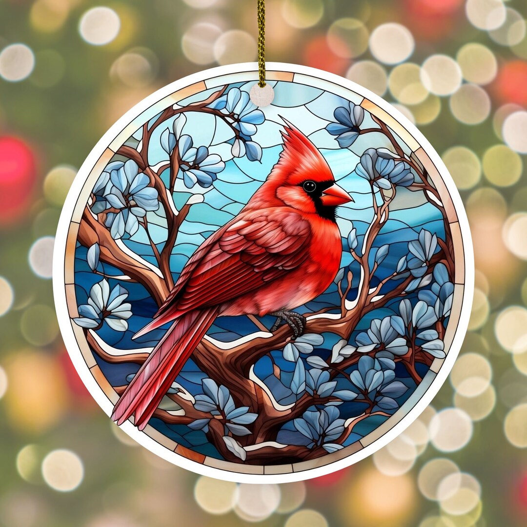 Cardinal Ornament | Stained Glass Design | Christmas Ornament | Round ...