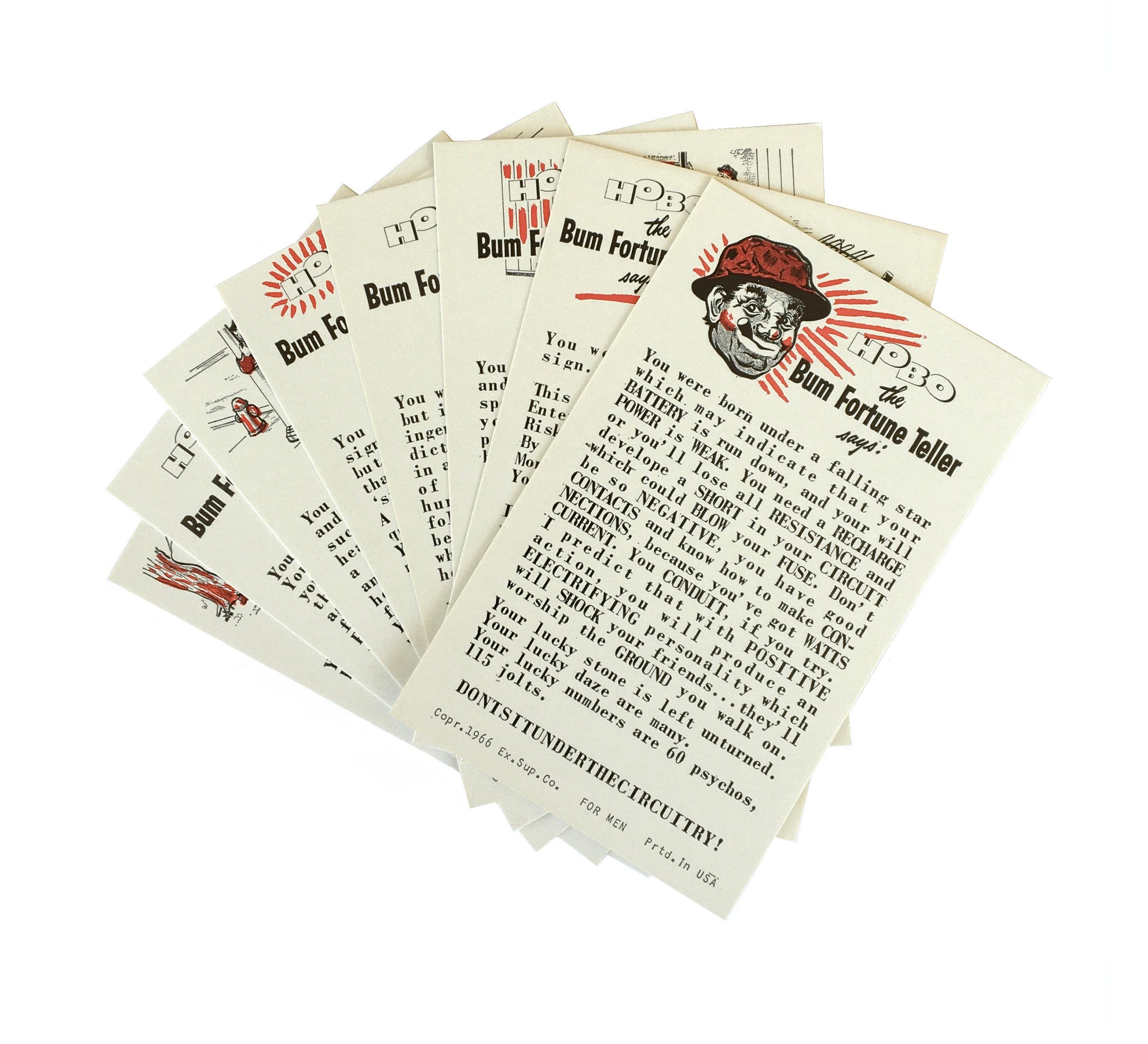 Set of 8 vintage 1966 Hobo the Bum Fortune Teller Cards | Etsy