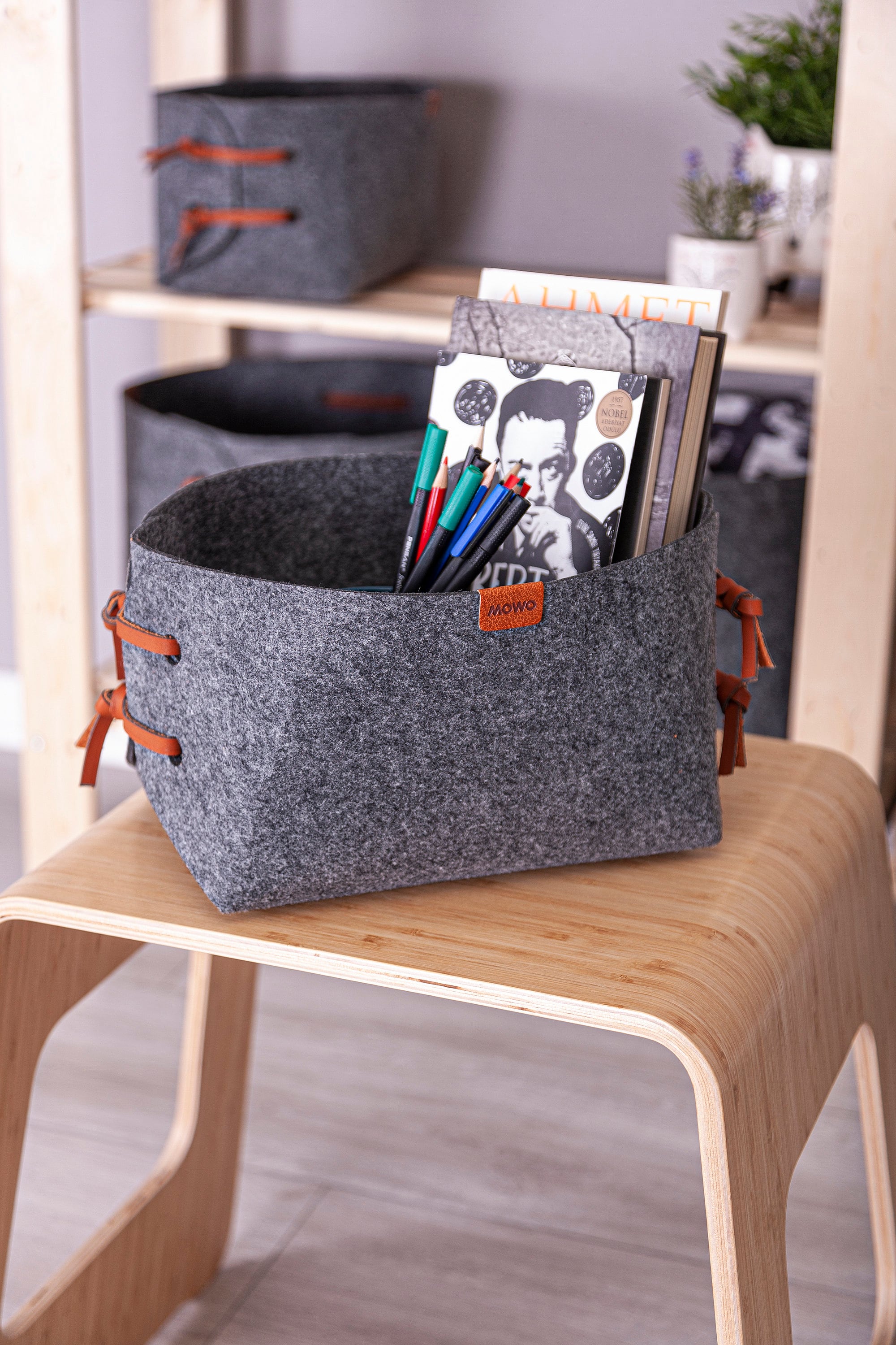 Dark Grey Felt Organizer, Decorative Organizer, Basket With Faux ...