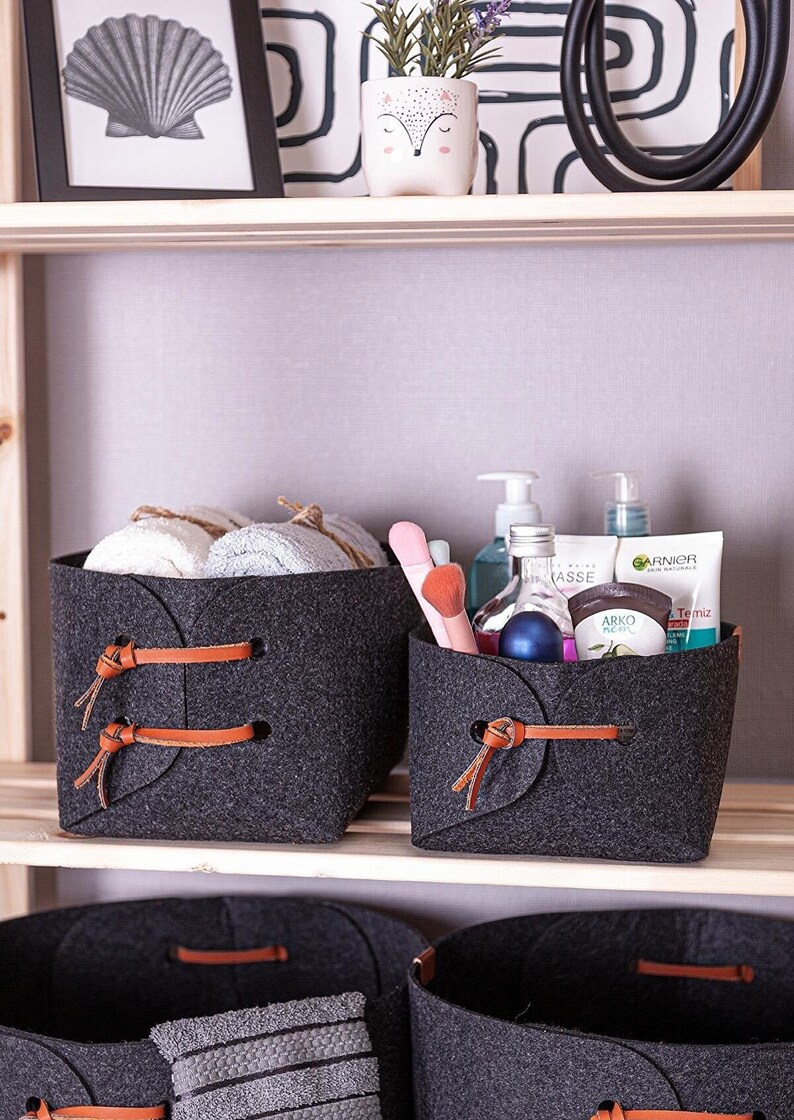 Dark Grey Felt Organizer, Decorative Organizer, Basket With Faux ...