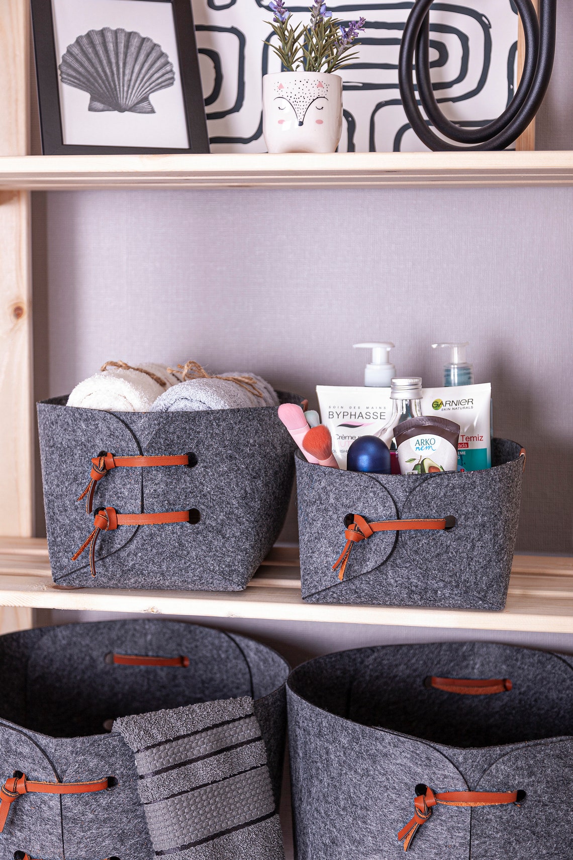 Dark Grey Felt Organizer, Decorative Organizer, Basket With Faux ...