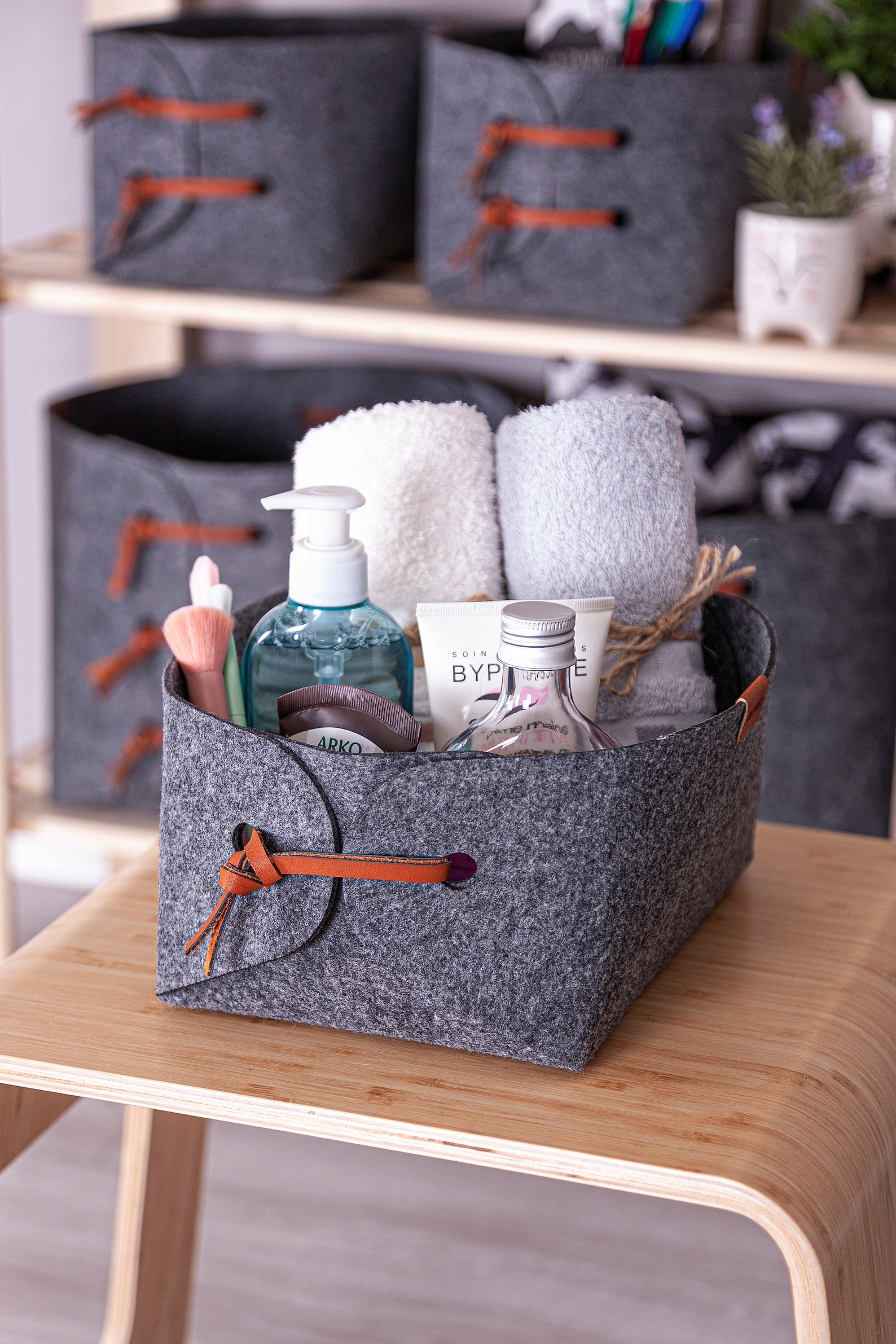Dark Grey Felt Organizer, Decorative Organizer, Basket With Faux ...