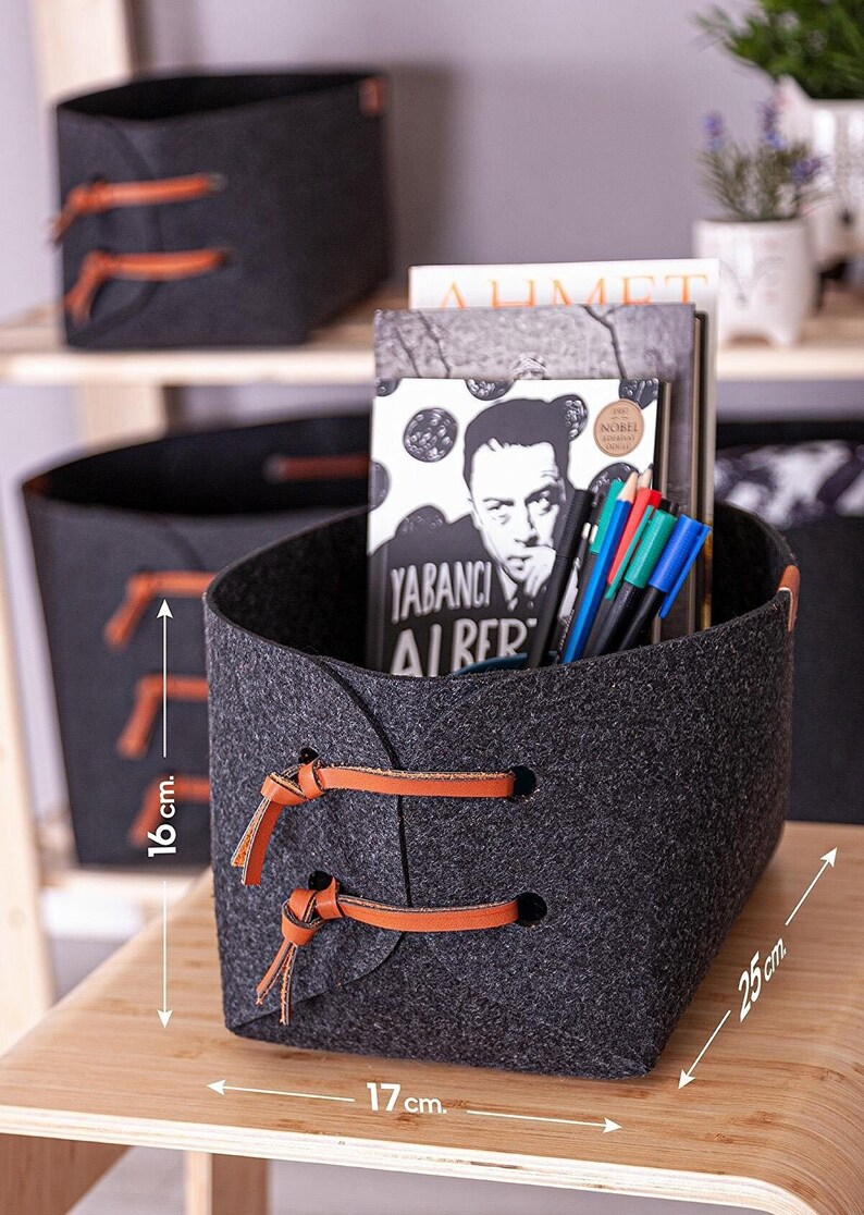 Dark Grey Felt Organizer, Decorative Organizer, Basket With Faux ...