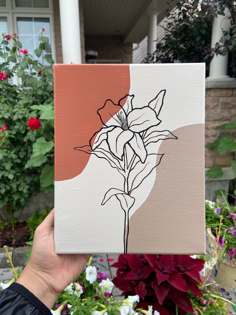 Handmade Painted Canvas With Lily Flower - Minimalist Design ...