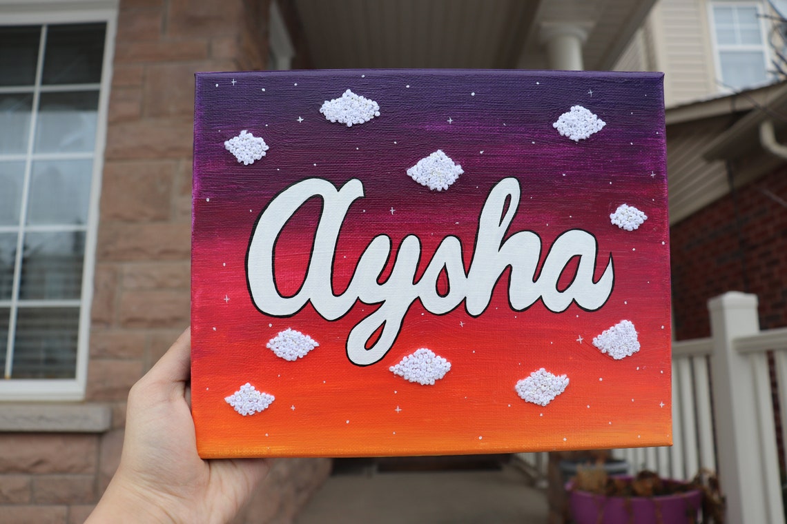 Handmade Personalized Name Canvas With Sunset and Embroidered Cloud ...