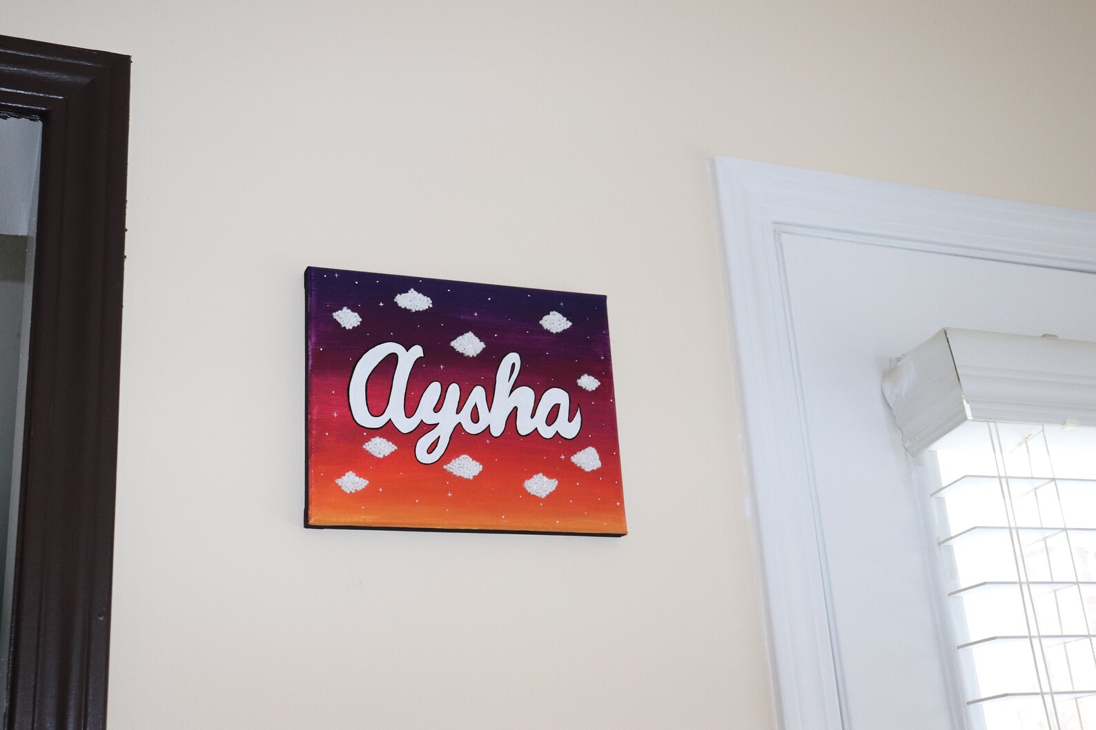 Handmade Personalized Name Canvas With Sunset and Embroidered Cloud ...