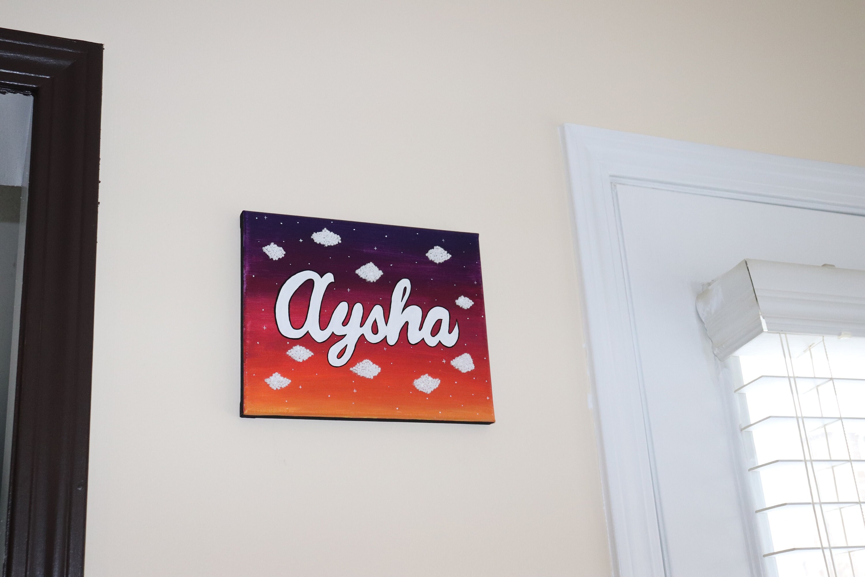 Handmade Personalized Name Canvas With Sunset and Embroidered Cloud ...