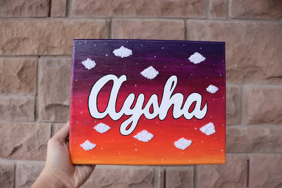 Handmade Personalized Name Canvas With Sunset and Embroidered Cloud ...