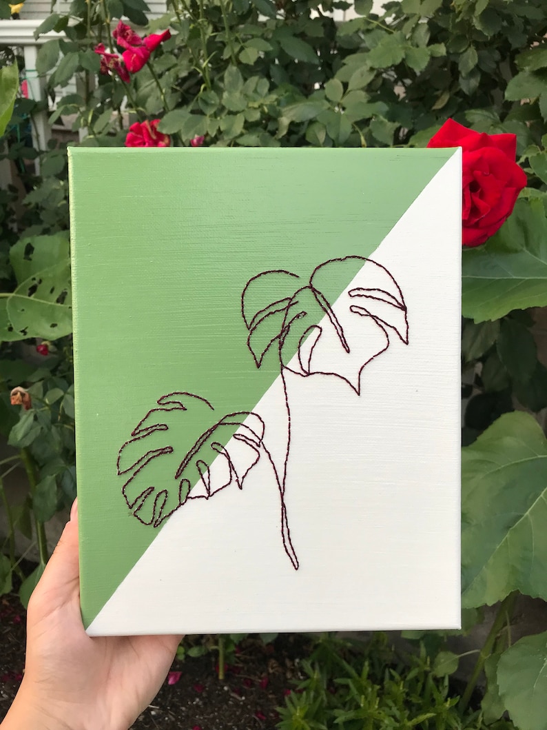 Handmade Embroider Canvas With Leaf Design. Canvas Painting With ...