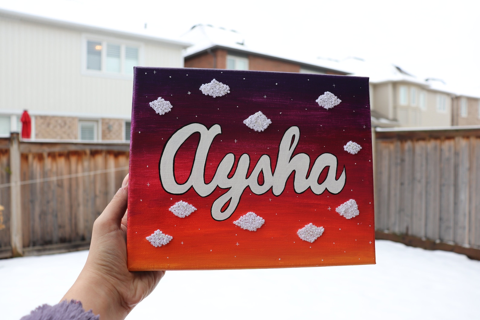Handmade Personalized Name Canvas With Sunset and Embroidered Cloud ...