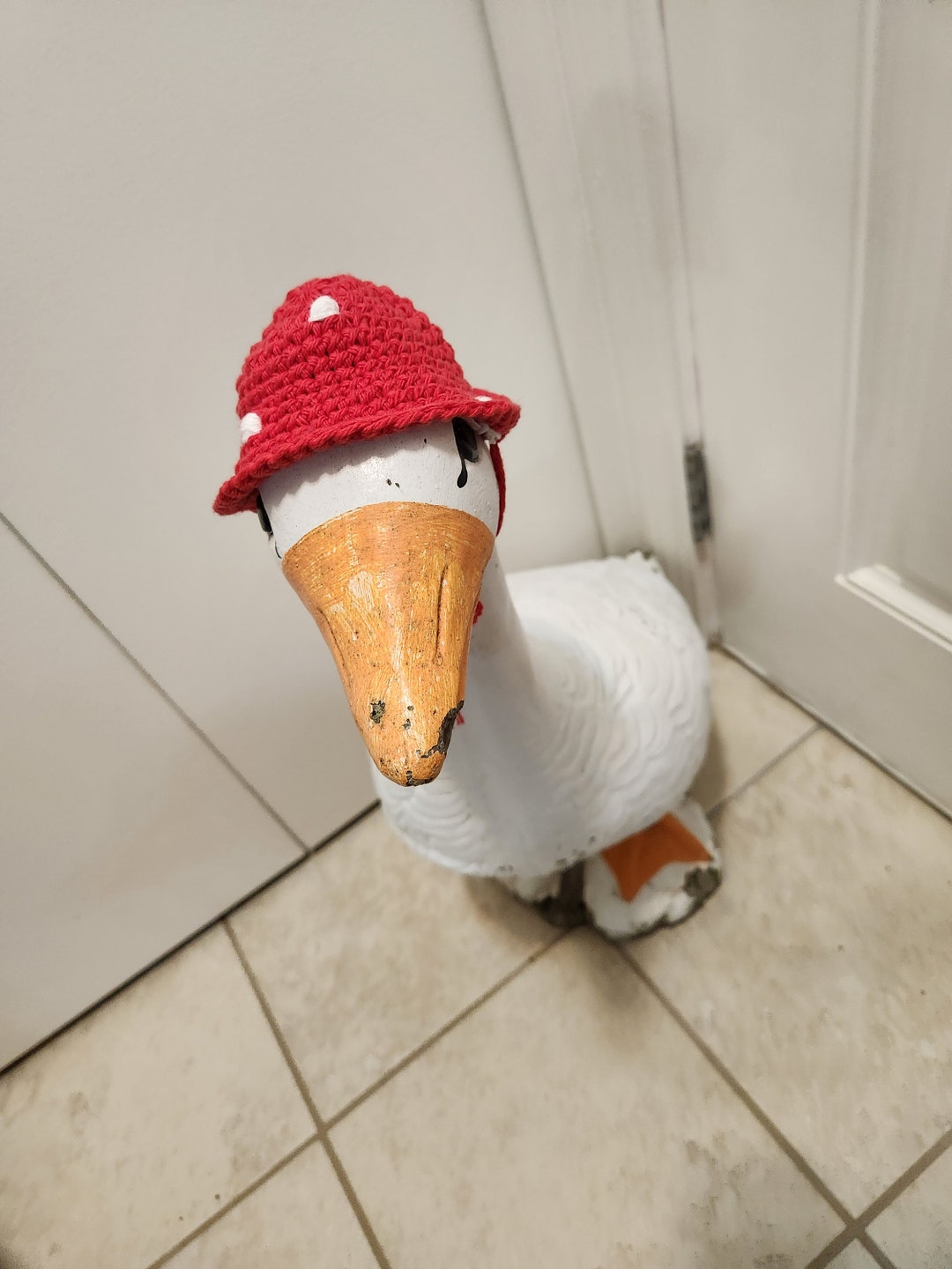 Cement Porch Goose Mushroom Hat, Cute Cement Porch Goose Decoration ...