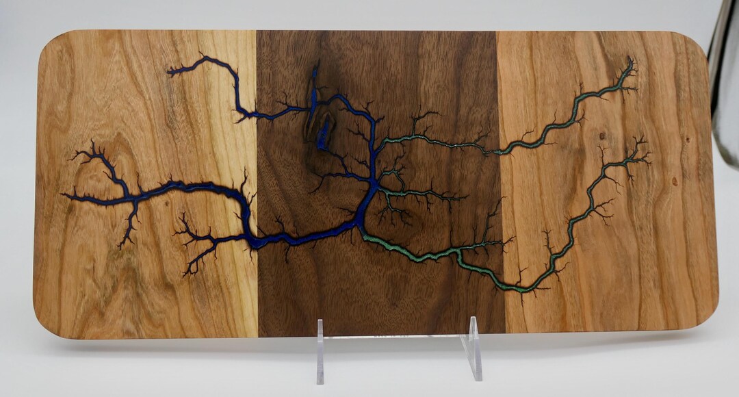 Hardwood Fractal Charcuteriecutting Board With Blue/green Inlay - Etsy