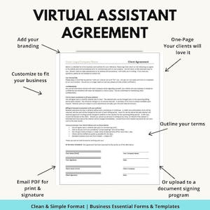 Virtual Assistant Agreement, Virtual Assistant Forms, Editable Virtual ...