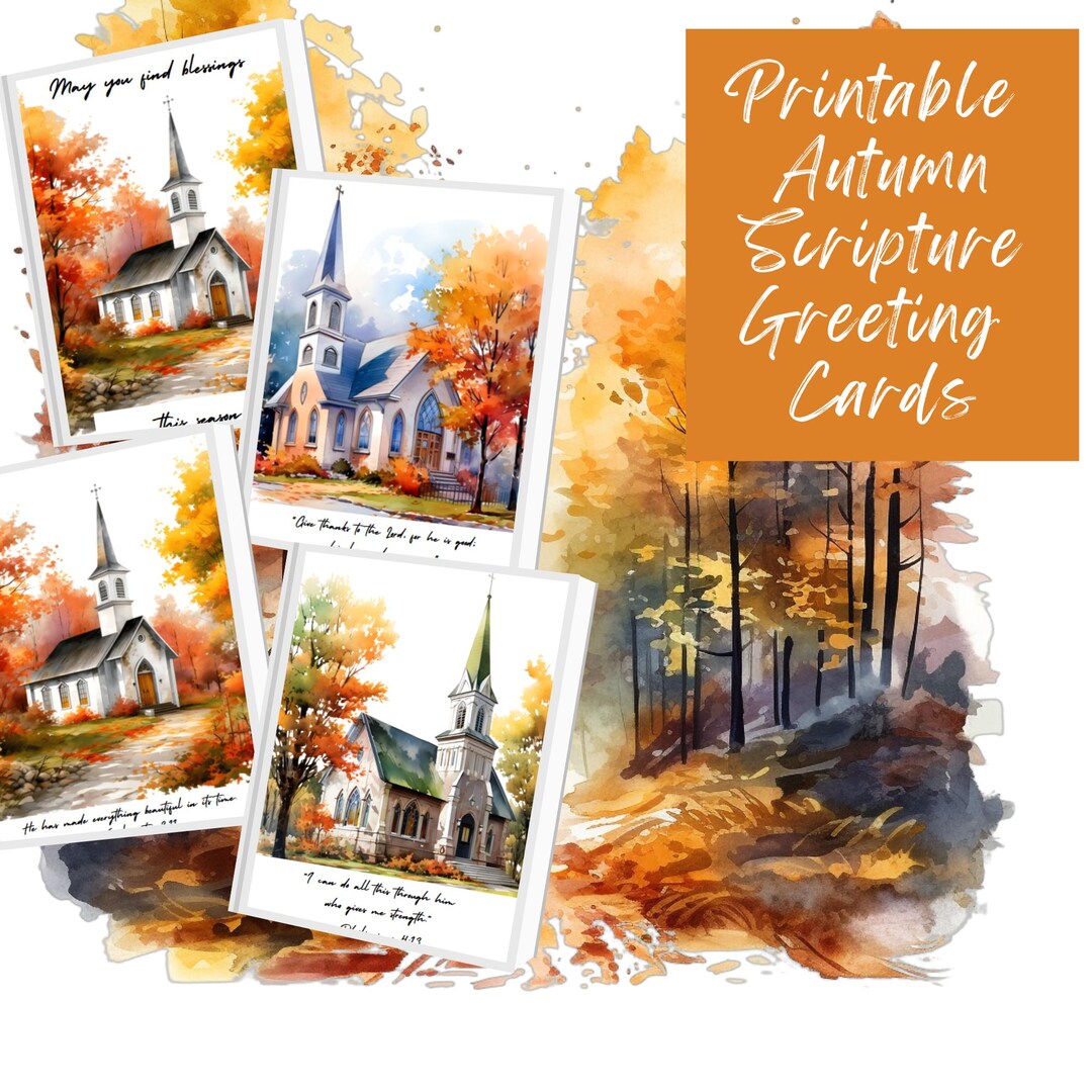 Autumn Churches Scripture Cards: Christian Printable Set (PDF Download ...