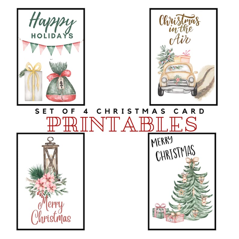 Printable Christmas Cards INSTANT DOWNLOAD Digital Holiday - Etsy