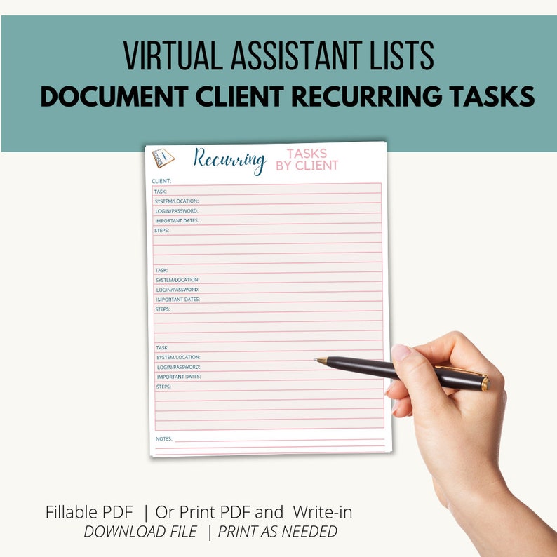 Editable Task List, Printable Weekly Task List by Client, Virtual ...